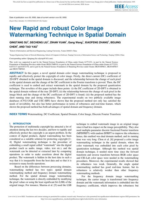 Pdf New Rapid And Robust Color Image Watermarking Technique In Spatial Domain