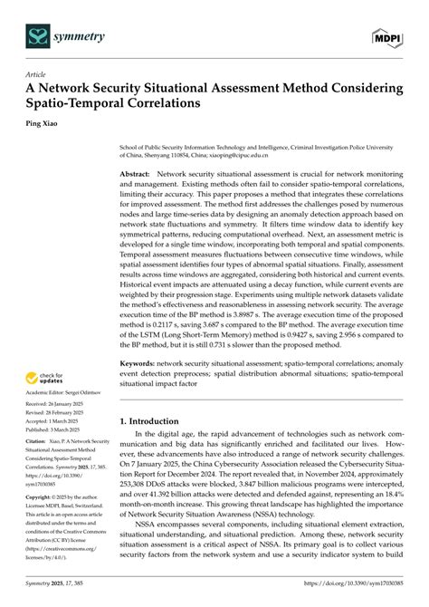 Pdf A Network Security Situational Assessment Method Considering Spatio Temporal Correlations
