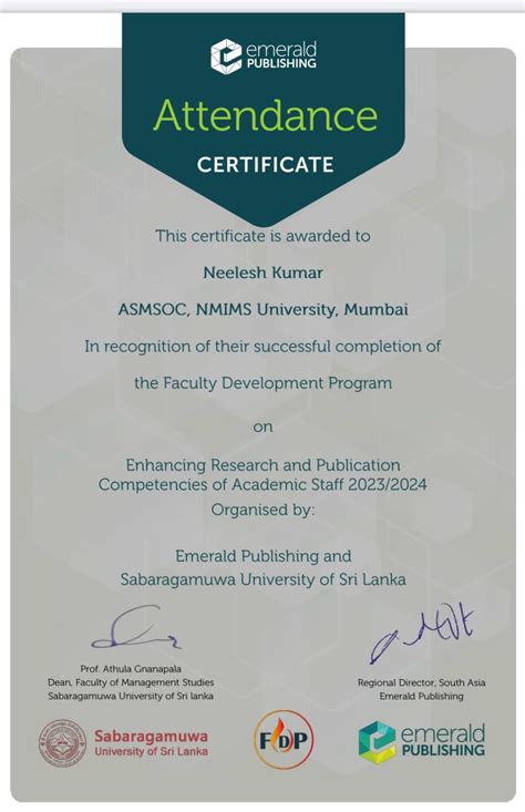 Prof Neelesh Kumar On Linkedin Happy To Share This Attendance Certificate Received Recently