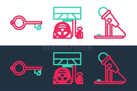 Set Line Microphone Ancient Key For Game And Racing Simulator Cockpit Icon Vector Stock