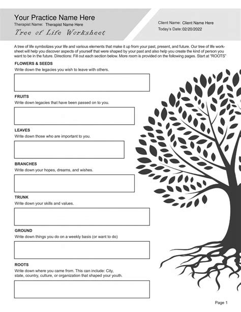 Tree Of Life Worksheet Editable Fillable Printable PDF TherapyPatron Com