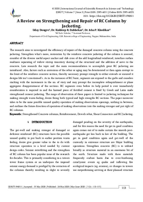 Pdf A Review On Strengthening And Repair Of Rc Column By Jacketing