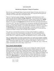 Lab Introducton Hypothesis Testing Sp Pdf Lab Activity Introduction To Hypothesis