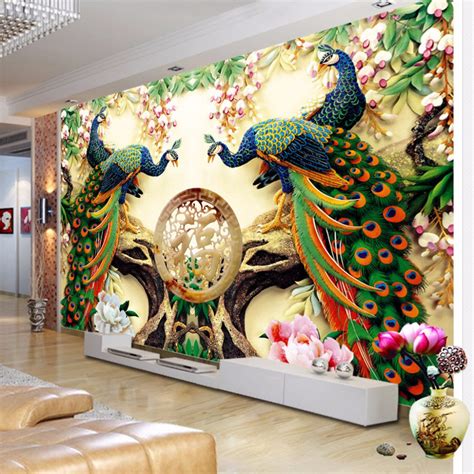 Custom 3d Wall Mural Wallpaper 3d Non Woven Peacock Living Room Tv