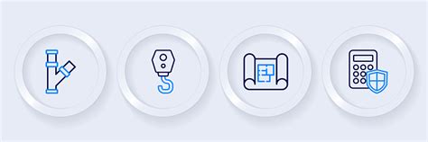 Set Line Security Keypad Access Panel House Plan Crane Hook And Industry Metallic Pipe Icon