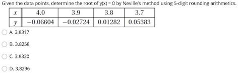 solved given the data points determine the root of y x 0
