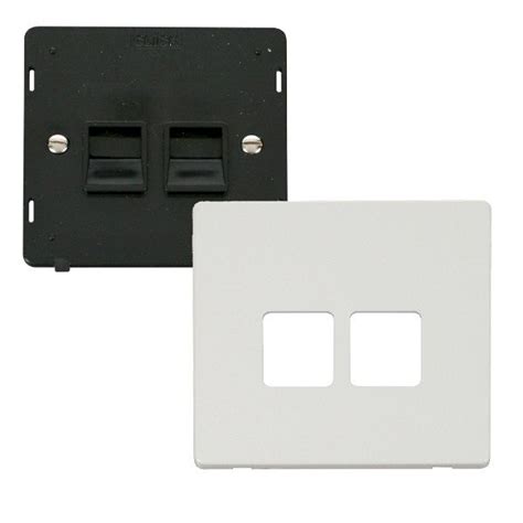 Click Definity Metal White Twin Rj11 Telephone Outlet With Black Insert Ukes