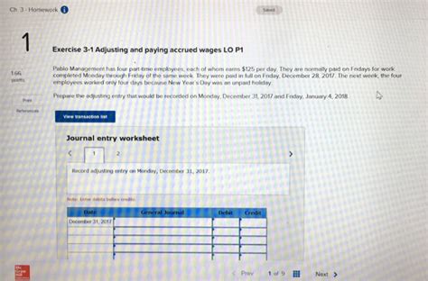 Solved Ch 3 Homework Saved Exercise 3 1 Adjusting And Pay