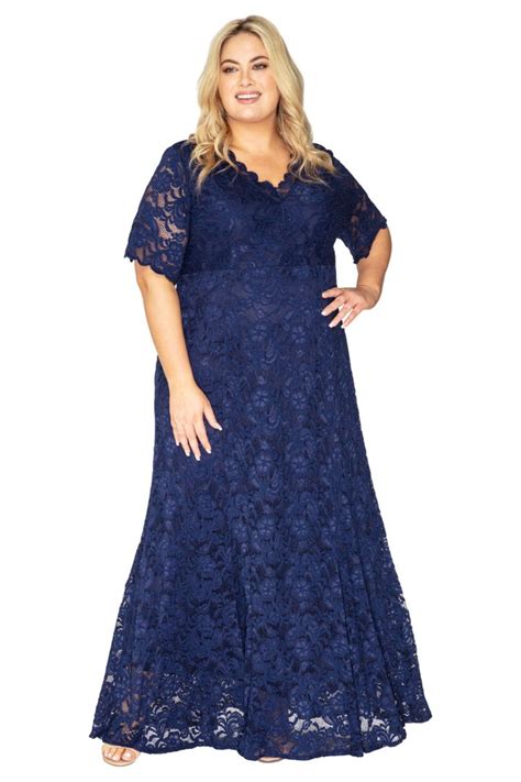 Georgette Plus Size Lace Evening Gown Sapphire Butterfly