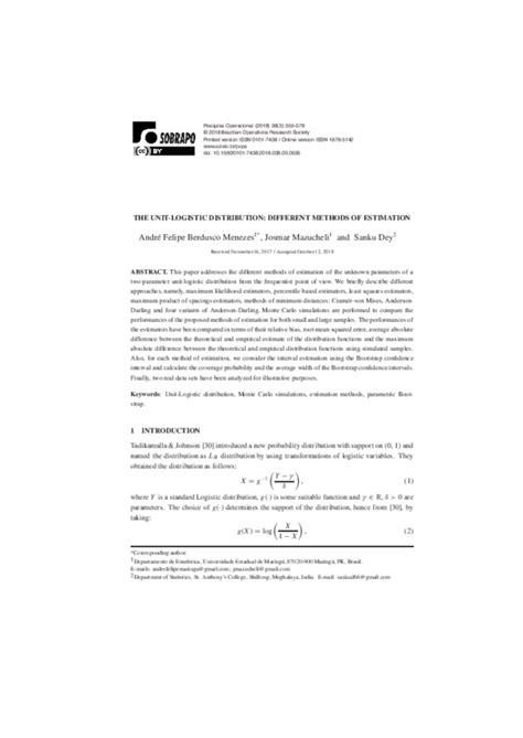 pdf the unit logistic distribution different methods of estimation