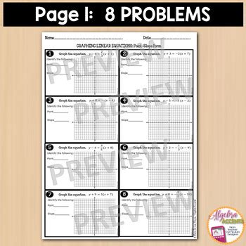 Graphing Linear Equations From Point Slope Form Independent Practice