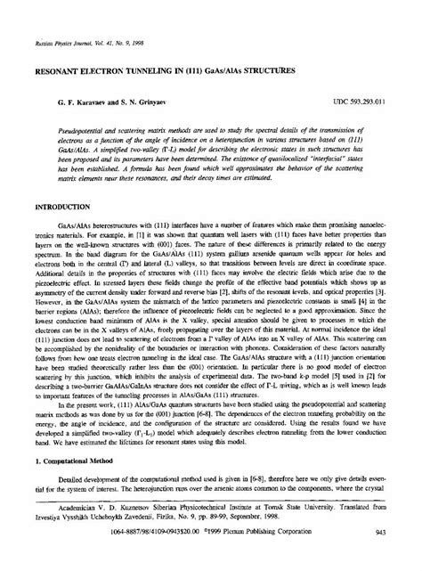 Pdf Resonant Electron Tunneling In 111 Gaas Alas Structures Dokumen Tips