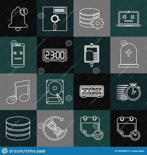 Set Line Calendar And Clock Stopwatch Tombstone With Cross Setting Database Server Digital