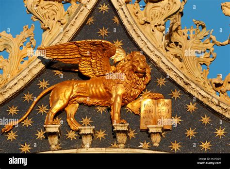 Lion Of Saint Mark And Church Basilica San Marco Golden Winged Lion
