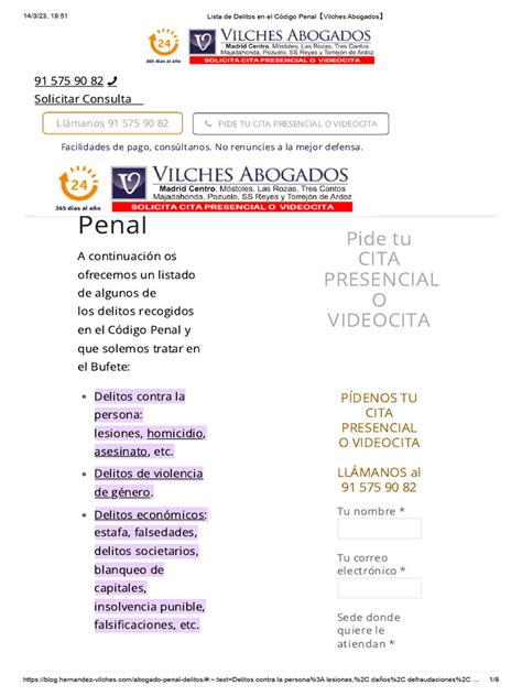 Lista De Delitos En El Código Penal【vilches Abogados】 Pdf Crímenes
