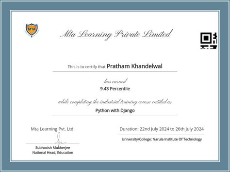 Django Python Webdevelopment Learning Certification Pratham