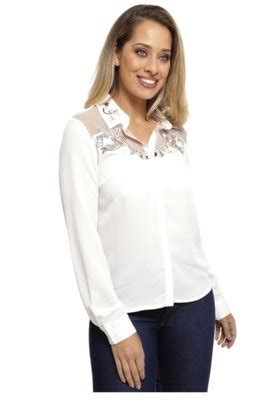 Camisa Crepe Sob Branca Manga Longa Com Bordado Compre Agora Dafiti Brasil