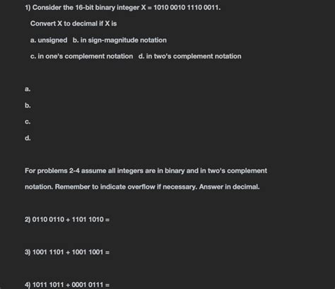 solved 1 consider the 16 bit binary integer x 1010 0010