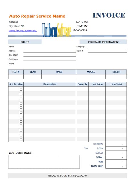 Auto Repair Invoice Template