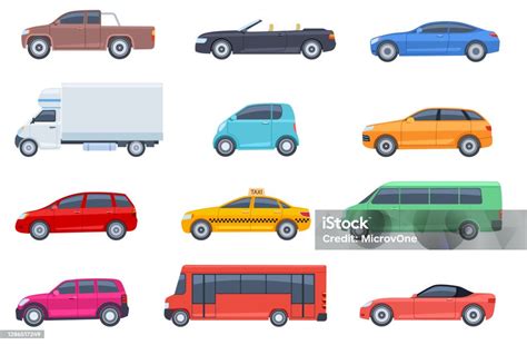 플랫 카 세트 택시와 미니밴 카브리올레 및 픽업 버스와 Suv 트럭 도시 도시 자동차 및 차량 전송 벡터 평면 아이콘 차에 대한 스톡 벡터 아트 및 기타 이미지 Istock