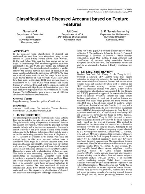 classification of diseased arecanut based on texture pdf image