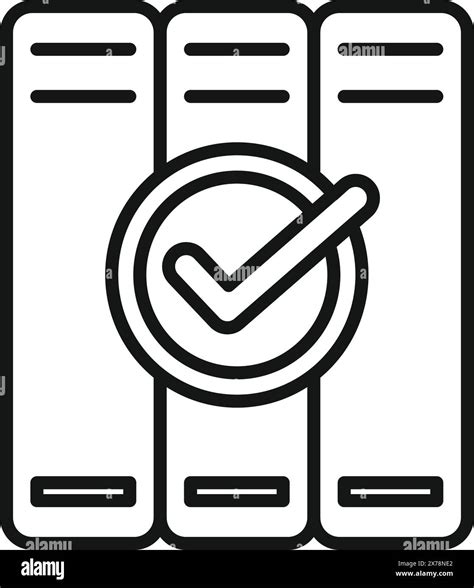 Line Art Illustration Of A Quality Check Mark On Folders Indicating Approved Documentation Stock