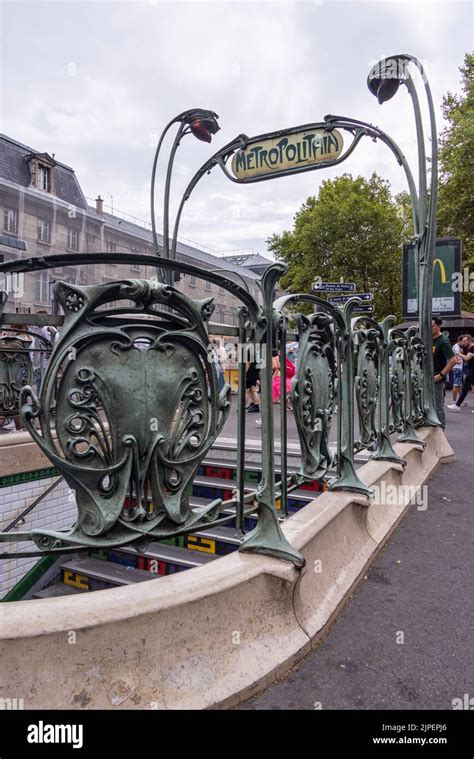 Art Nouveau Lamps And Metropolitain Sign Designed By Hector Guimard