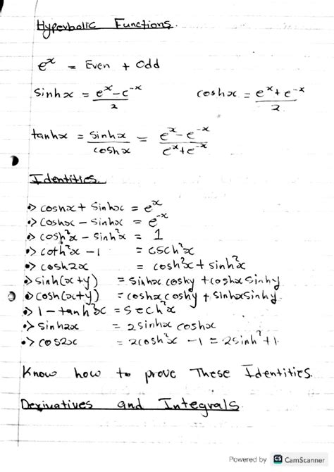 Hyperbolic Functions And Related Rates Derivatives And Integrals Cs