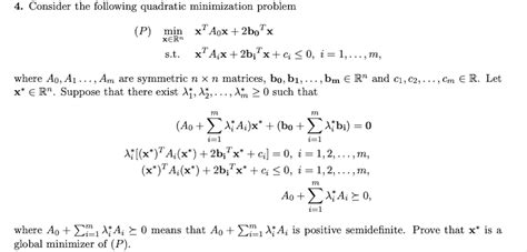 4 Consider The Following Quadratic Minimization