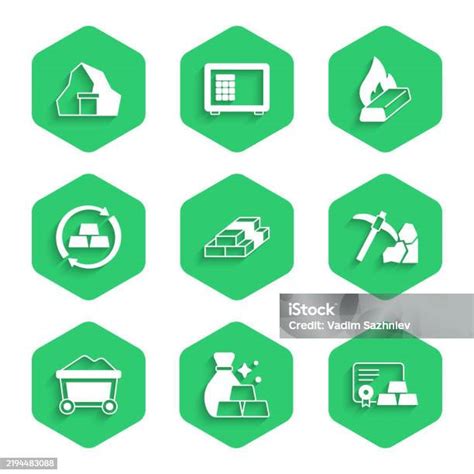 세트 스택 지폐 현금 금괴 가방 인증서가있는 금 채광 광산 카트 교환 용융 붓기 및 광산 아이콘 벡터 0명에 대한 스톡 벡터 아트 및 기타 이미지 Istock