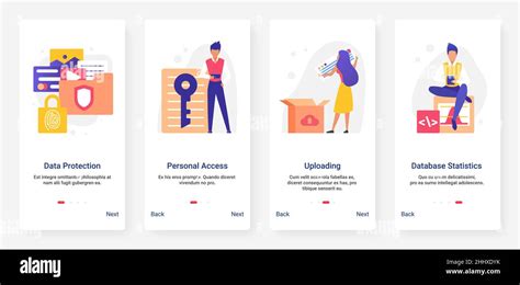 Data Protection Technology Database Storage Uploading Statistic Mobile App Set Stock Vector