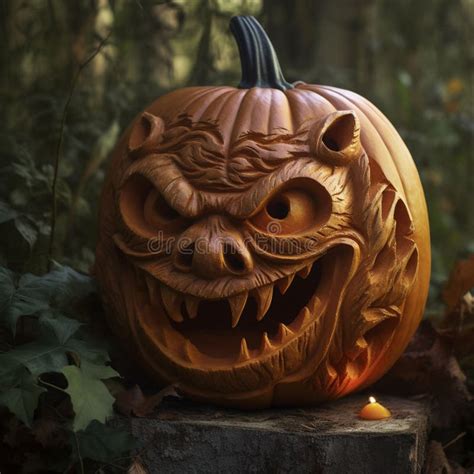 Ai Generated Illustration Of Ai A Detailed Carved Pumpkin With A Spooky Face Ideal For