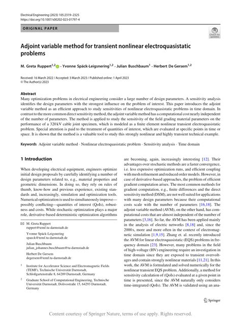 Pdf Adjoint Variable Method For Transient Nonlinear Electroquasistatic Problems