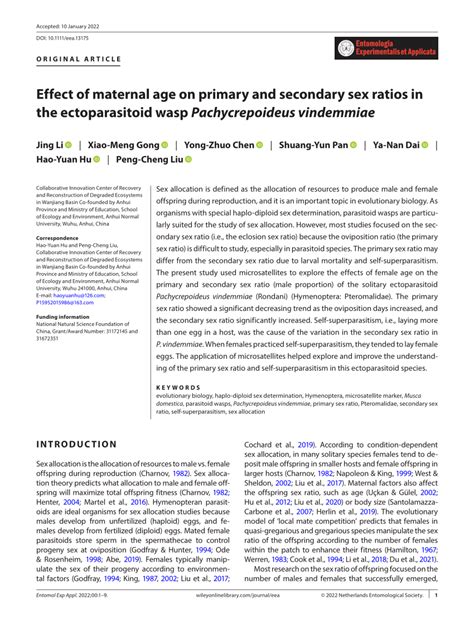 Pdf Effect Of Maternal Age On Primary And Secondary Sex Ratios In The