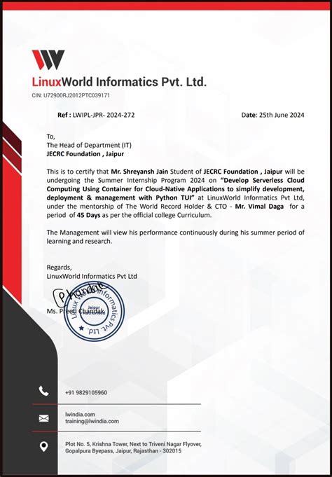 Shreyansh Jain On Linkedin Internship Linuxworld Opensource