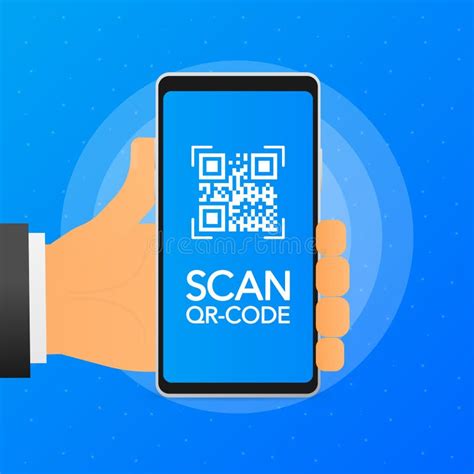 Scan Qr Code Hand Blue Background Stock Illustrations Scan Qr Code Hand Blue Background