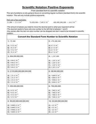 Scientific Notation Positive Exponents Standard To Sn With Answers