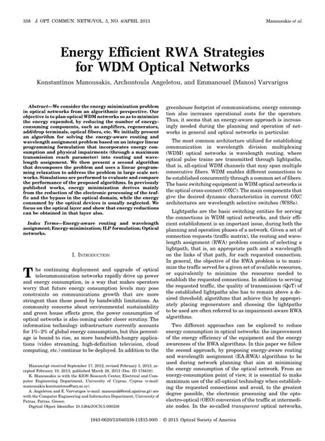 Pdf Energy Efficient Rwa Strategies For Wdm Optical Networks