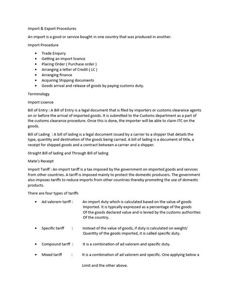 If Topic 3 Import And Export Procedure Pdf Economies Trade