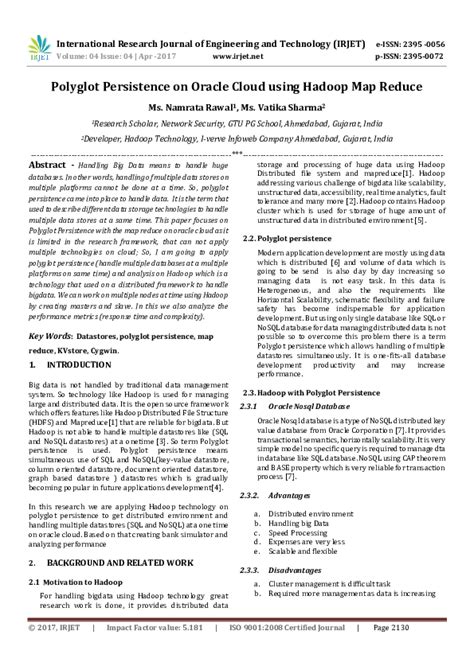 Pdf Polyglot Persistence On Oracle Cloud Using Hadoop Map Reduce