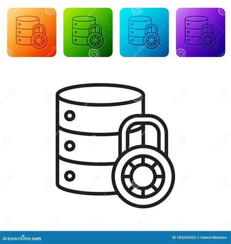 Black Line Server Security With Closed Padlock Icon Isolated On White Background Security