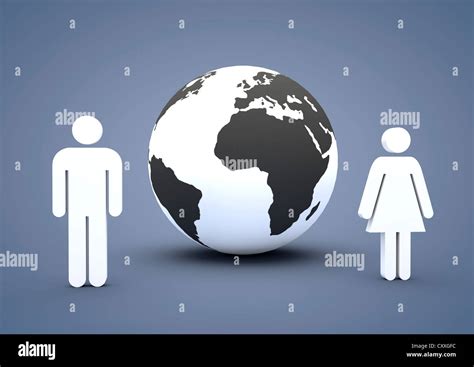 Pictograms Of A Man And A Woman Beside A Globe Symbolic Image For The Sexes D Illustration