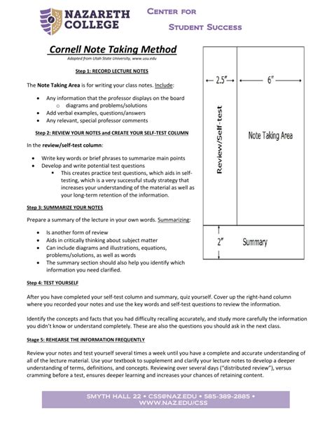 Cornell Note Taking Method Study Guide