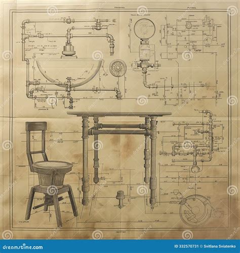 Detailed Technical Plan Of Industrial Table And Chair With Exact Dimensions And Specifications