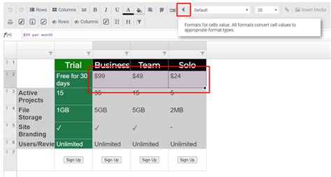 How To Create A Pricing Table Pubydoc Data Tables And Charts Wordpress Plugin