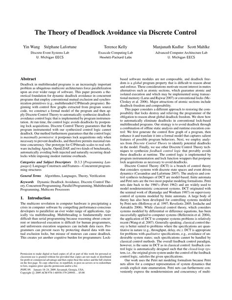 Pdf The Theory Of Deadlock Avoidance Via Discrete Control