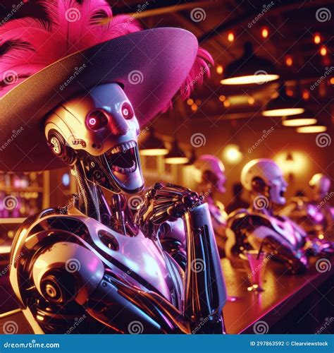 Comical Drunk Happy Futuristic Robot In A Bar Stock Illustration Illustration Of Celebrate