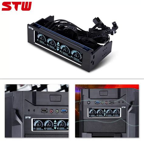 STW Fans Speed Computer Fan Controller CPU Temperature Sensor Fans Cooling Drive Front LCD