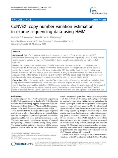 Pdf Convex Copy Number Variation Estimation In Exome Sequencing Data Using Hmm
