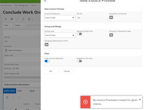 Error When New Invoice Preview From Work Order In Cloud Ifs Community